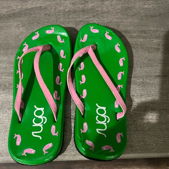Sugar | Shoes | Sugar Womens Flip Flops With Green And Pink Design ...